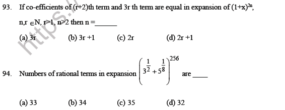 JEE Mathematics Binomial Theorem MCQs Set A with Answers
